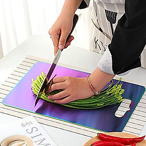 Baikai Kitchen Cutting Board, Stainless Steel Rainbow Durable Chopping Board, Butcher Block Board with Easy Grip Handle for Meat, Fruit, Vegatable, Cheese (14 x 10 inch)