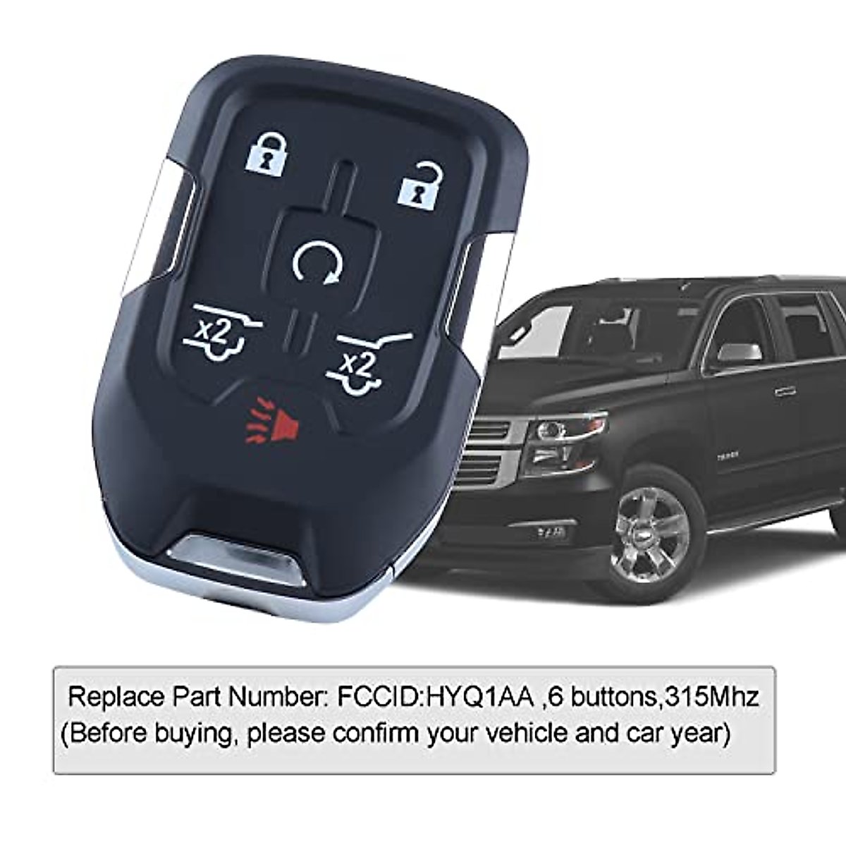Self-Programmable Replacement for Proximity Smart Key Fob for 2015 2016 2017 2018 2019 2020 Chevy Suburban Tahoe GMC Yukon (FCC:HYQ1AA) 1 pcs