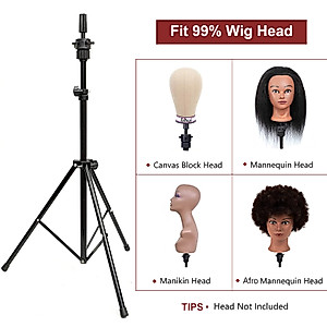Lihui Wig Stand Tripod Adjustable Wig Head Stand Metal Mannequin Head Stand Tripod Wig Mannequin Head Holder For Cosmetology Hairdressing Styling Training