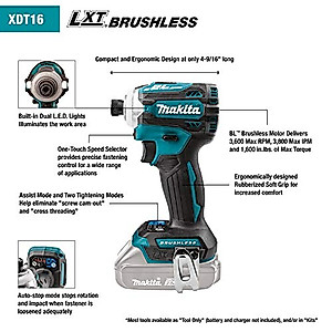 Makita XDT16Z 18V LXT Lithium-Ion Brushless Cordless Quick-Shift Mode 4-Speed Impact Driver, Tool Only