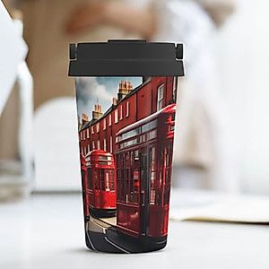WANGXUEE Red London Street Print 500ml Stainless Steel Travel Tumbler Double Wall Vacuum Insulated Coffee Mug