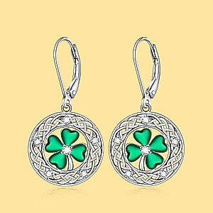 St Patricks Day Earrings Shamrock Earrings for Women Four Leaf Clover Dangle Sterling Silver Celtic Knot Green Irish Shamrock Lucky Jewelry Valentines Day Gifts
