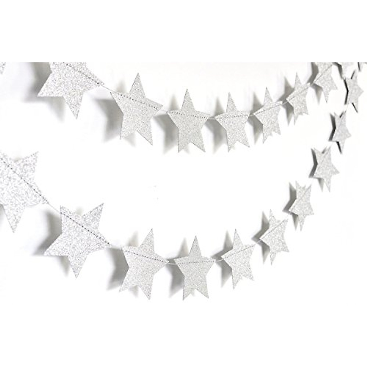 Fecedy Sparkling Star Garland Bunting for Birthday Wedding Engagement Bridal Shower Baby Shower Bachelorette Holiday Celebration Party Decorations 13 feet (Silver)