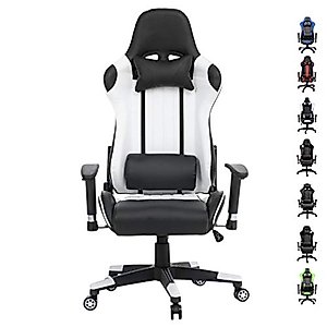 Devoko Gaming Chair Racing Style High Back Computer Chair with Adjustable Armrests Ergonomic Office Chair Executive Swivel Task Chair with Headrest and Lumbar Support (White)