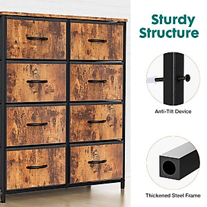 OLIXIS Organizer Storage 8, Chest of Drawers with Fabric Bins, Tall Dresser with Wood Top for Bedroom, Closet, Entryway, Brown