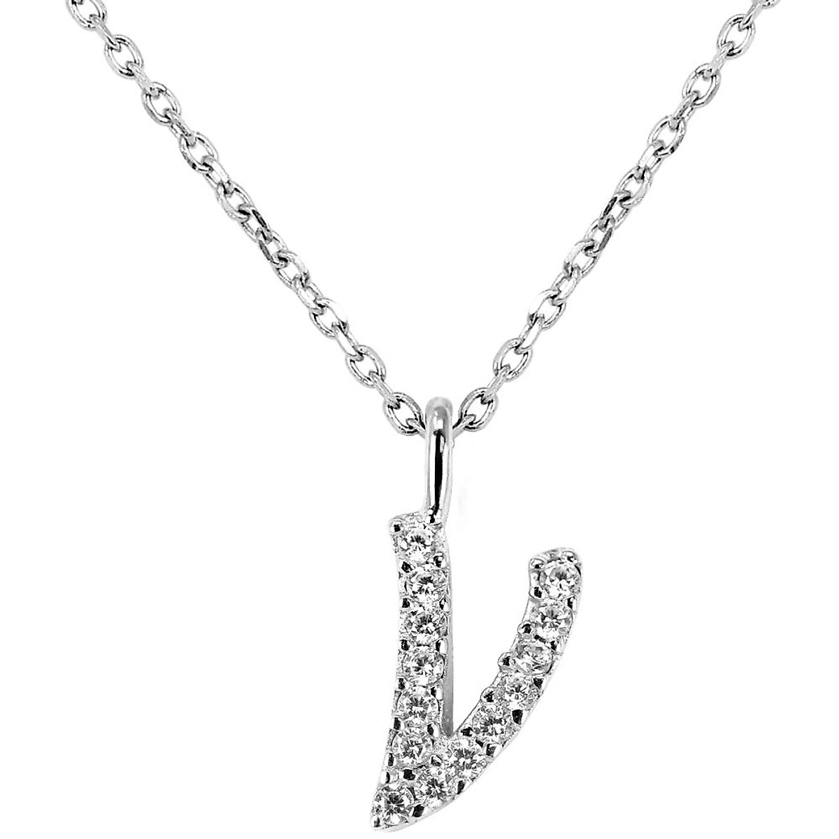 Me Plus Initial Letter Alphabet Small Pendant Charm 925 Sterling Silver Cubic Zirconia Made in Korea (Initial - V)