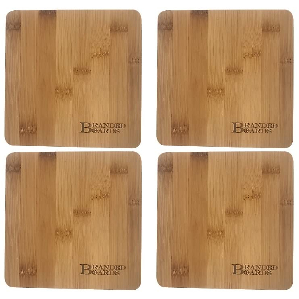 Branded Boards Small Mini All Natural Bamboo Cutting Board, Great for Apartments RV's Home Bar Backpacking Camping Bushcraft Dorm Rooms Picnics & Entertaining (4 Pack)