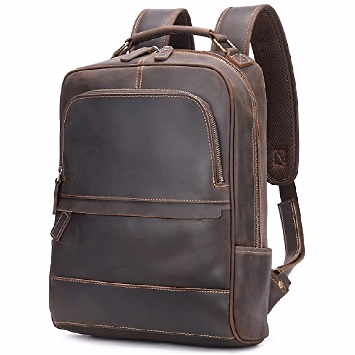 BIKROD Leather Backpack for Men, 15.6 IN Laptop Backpack, Crazy Horse Leather Backpack for Adult Business Computer Travel Backpack