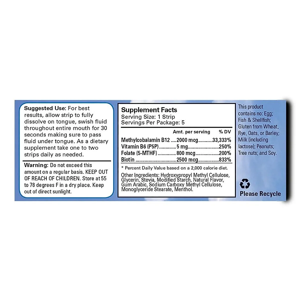 Essential Source Vitamin B12 Strips - Energy Supplement with 2000mcg of Methylcobalamin, B6, Folate & Biotin - Support Nerve & Brain Health, Stress Relief, Sleep - Winter Berry Flavor - 5 Day Supply