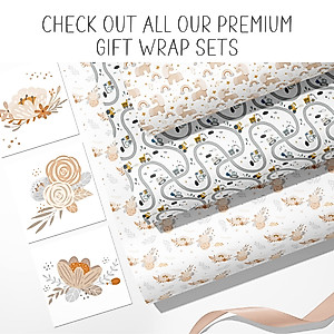 Brave November Gift Wrapping Paper- 3 Wrapping Paper Sheets (25"x35"), 3 Cards & Ribbon-Floral Wrapping Paper Wedding Wrapping Paper and Ribbon Set- Bridal Shower Wrapping Paper & Baby Wrapping Paper