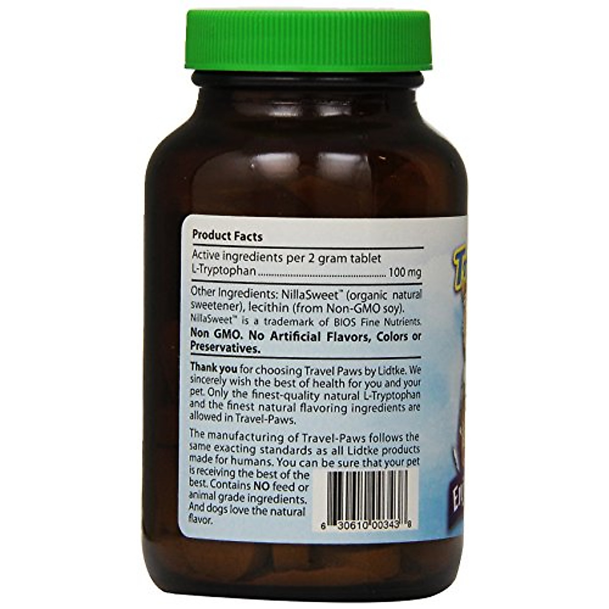 Lidtke Technologies Travel Paws L-Tryptophan Pet Relaxant Tablets, 60 Tablets