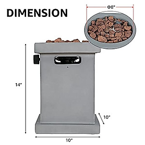Portable Tabletop Fireplace Propane Gas Fire Pit, Concrete Outdoor Smokeless Fire Bowl, 10 inch, 10,000 BTU with CSA Certification for Camping, Patio, Outdoor Heating and Bonfire (Square-Light Gray)