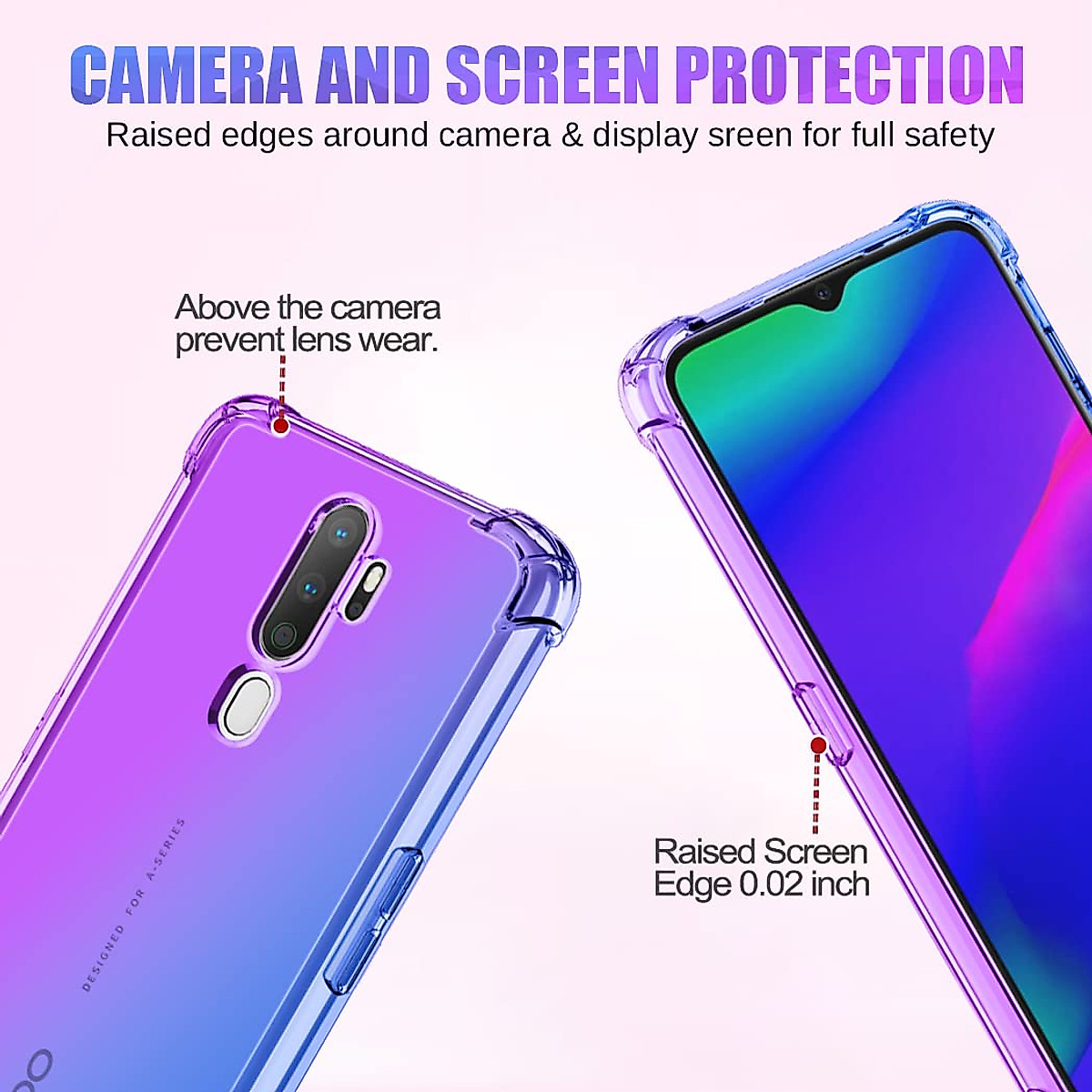 Gufuwo Case for Oppo A9 2020/OPPO A11X/OPPO A5 2020/OPPO A11 Cute Case Girls Women, Gradient Slim Anti Scratch Soft TPU Phone Cover Shockproof Protective Case for Oppo A9 2020 (Purple/Blue)