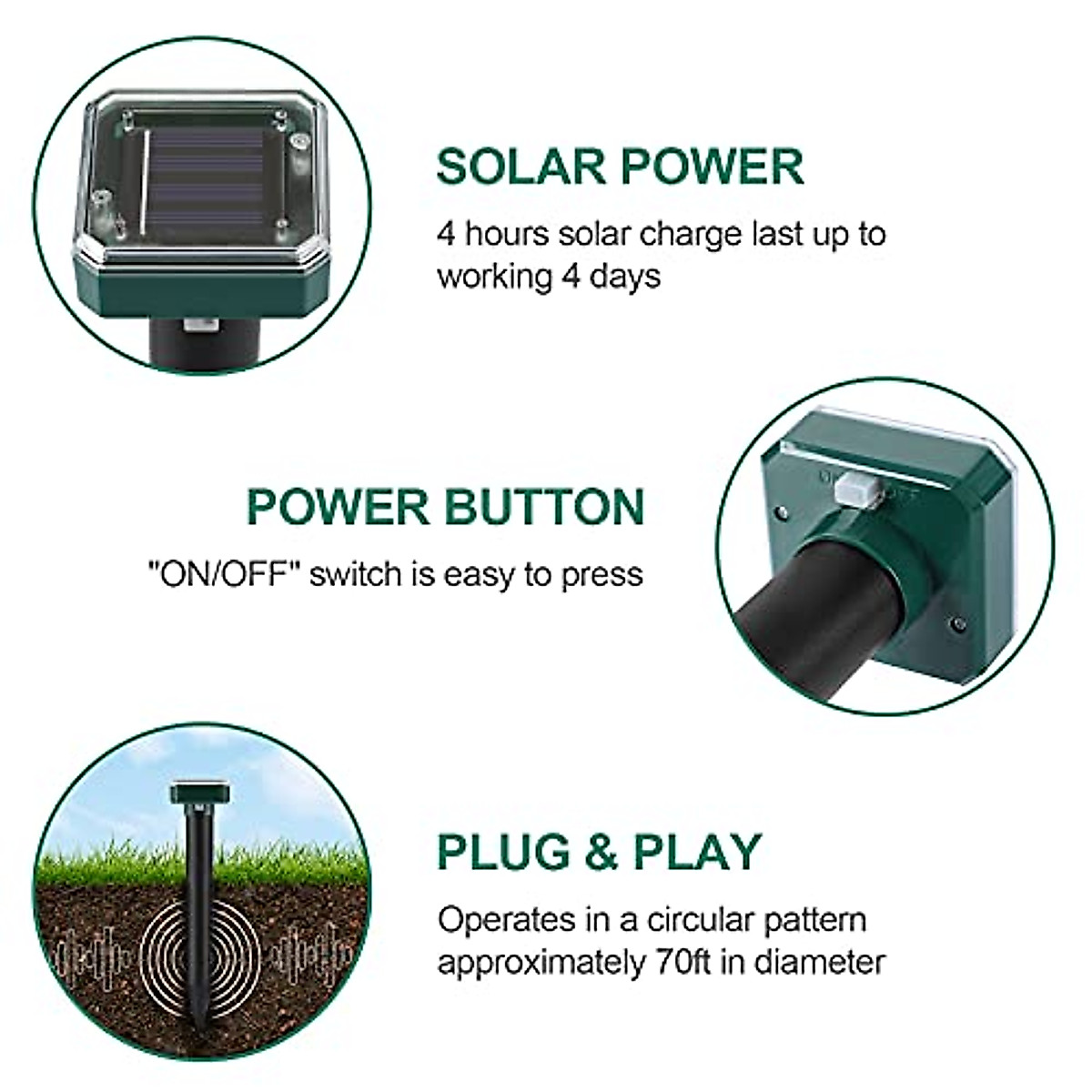 ELLASSAY Mole Repellent Solar Powered 2 Pack Sonic Mole Deterrent Spikes,Snake Gopher Vole Repellent for Lawn Garden & Yard,Gopher Deterrent,Groundhog Repeller
