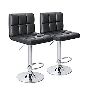 Homall Bar Stools Modern PU Leather Adjustable Swivel Barstools, Armless Hydraulic Kitchen Counter Bar Stool Synthetic Leather Extra Height Square Island Barstool with Back Set of 2(Black)