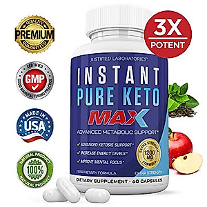 Instant Pure Keto Pills Max 1200MG Keto Pills Advanced BHB Ketogenic Supplement Exogenous Ketones Ketosis for Men Women 60 Capsules 1 Bottle
