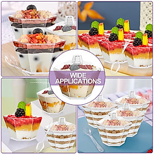 50 Pack Clear Plastic Dessert Cups with 50 Lids and 50 Spoons,3.3oz Hexagonal Parfait Cups Appetizer Cups,Disposable Mini Dessert Cups Tumbler Serving Cups for Desserts,Appetizers,Mousse,Puddings