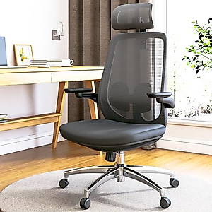 LarkLeaves Big and Tall Office Chair, High Back Desk Chair with Flip-Up Arms, Home Office Chair with Adjustable Lumbar Support and Headrest, Ergonomic Office Chair with Thick Cushion for Long Hours