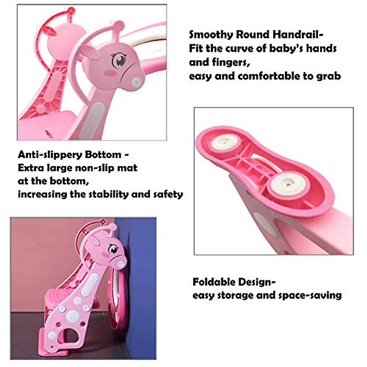 HTTMT- Giraffe Potty Training Toilet Ladder Seat With Upgraded Cushion Step Stool Ladder Toilet Chair/Toilet Trainer for Baby Toddler Kids Children In Pink [P/N: ET-BABY001-PINK STEP]