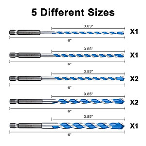 UBESTHS Concrete Drill Bit Set 7 Pcs, Masonry Drill Bit Set 5/32"-3/8", Shockproof Hex Shank Drill Bit Set, Industrial Carbide Drill Bits for Class/Brick/Plastic/Cement/Tile