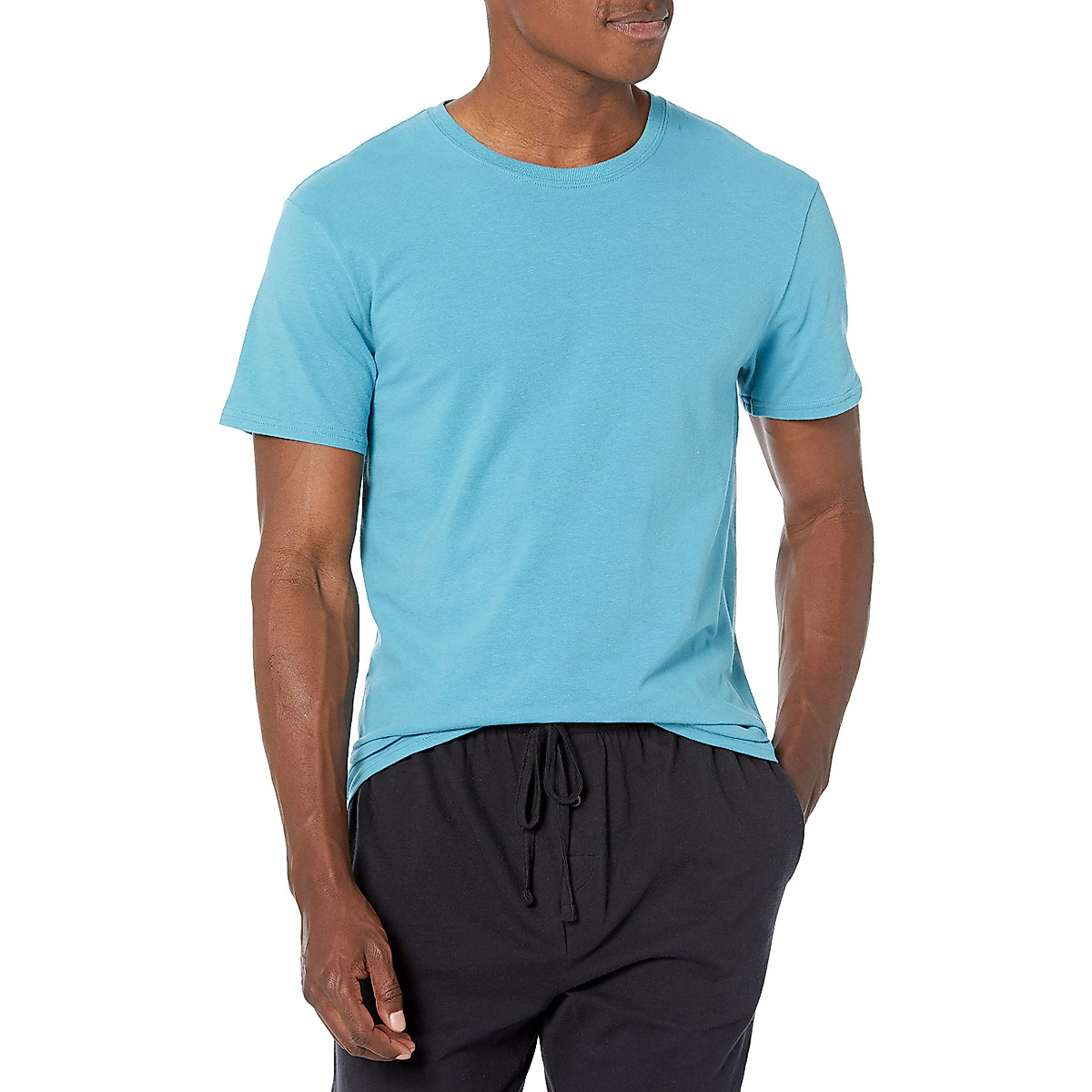 Hanes Men's Crew Undershirts, Moisture-Wicking Stretch Cotton Tee, 3-Pack, Chambray Jade, Black, Concrete Heather