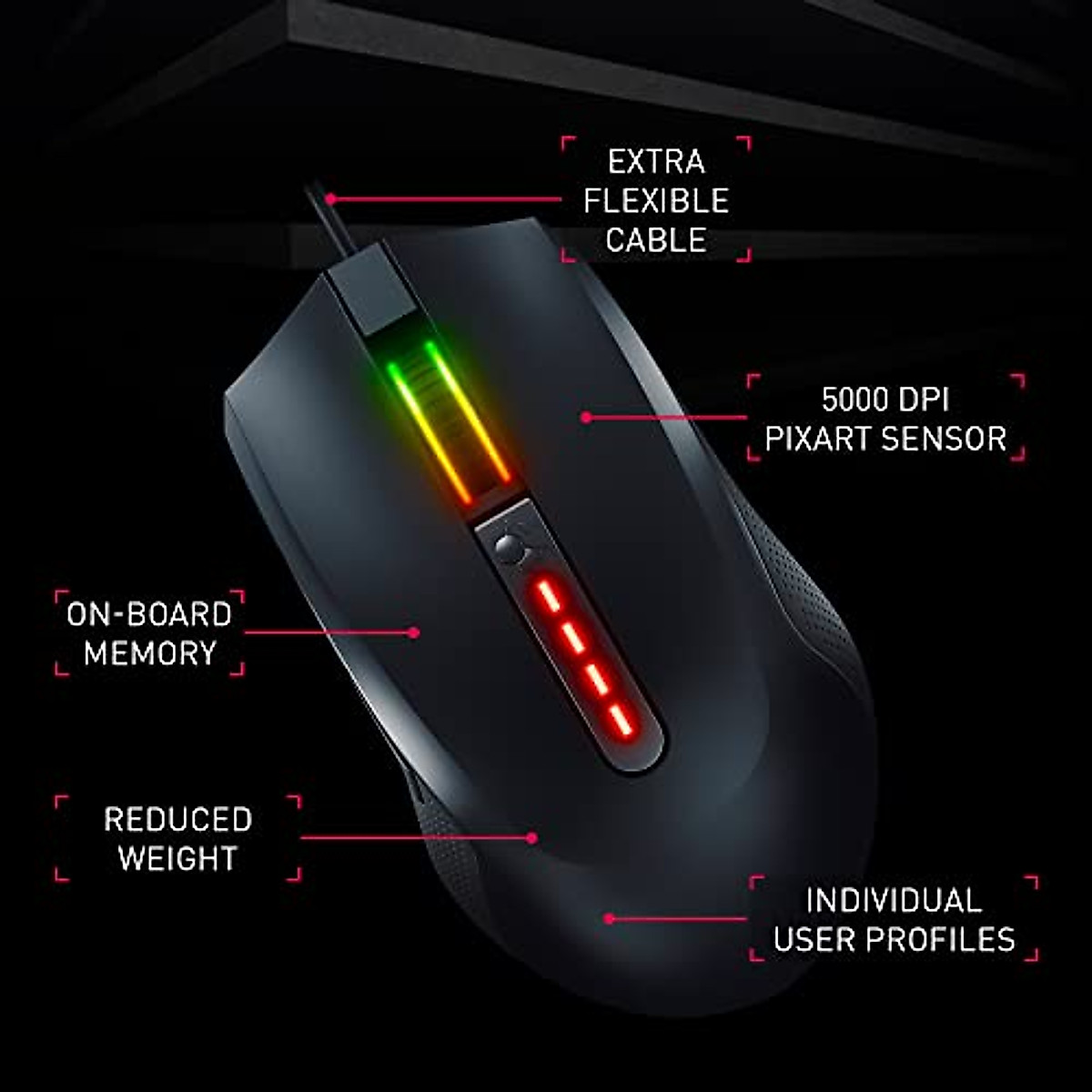 Cherry MC 2.1 Wired Gaming Mouse RGB Lighting with Programmable Buttons and User Profiles. Fits in Your Hand. Right Handed. 5000 DPI Pixart Sensor. Black