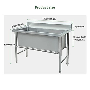 Freestanding Stainless Steel Sink, Utility Sink,1 Compartment Commercial Kitchen Sink,Kitchen Sink Industrial Sink,Commercial Sink Industrial Sink(40in)