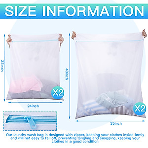 Windyun 4 Pieces Jumbo Mesh Laundry Bags, 43 x 35 and 24 x 32 Inches Large Mesh Wash Bags Zippered Garment Bag for Washing Machine Garment Dirty Clothes Washer Dryer Net Protector
