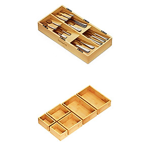 SpaceAid Bamboo Silverware Drawer Organizer with Labels (Natural, 6 Slots) and 6 Pcs Bamboo Drawer Organizer Storage Box Set