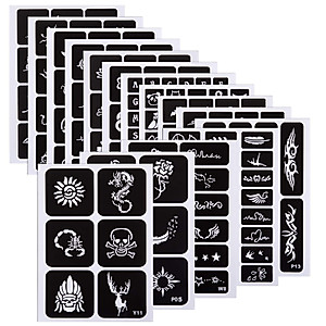 Kesoto Temporary Tattoos Stencils Glitter Tattoo Kit Templates Face Paint Stencils Body Art Stencil Pack for Adults Man Women Kids Teenager 304pcs, 15 Sheets