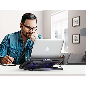 Kootek Laptop Cooling Pad 12"-17" Cooler Pad Chill Mat 5 Quiet Fans LED Lights and 2 USB 2.0 Ports Adjustable Mounts Laptop Stand Height Angle, Blue