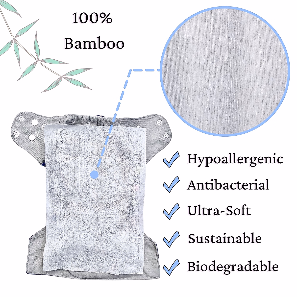 Kohana Baby Soft Biodegradable Bamboo Diaper Liners for Easy Cloth Diapering | Unscented & Chlorine Free - 400 Sheets (4 PK)