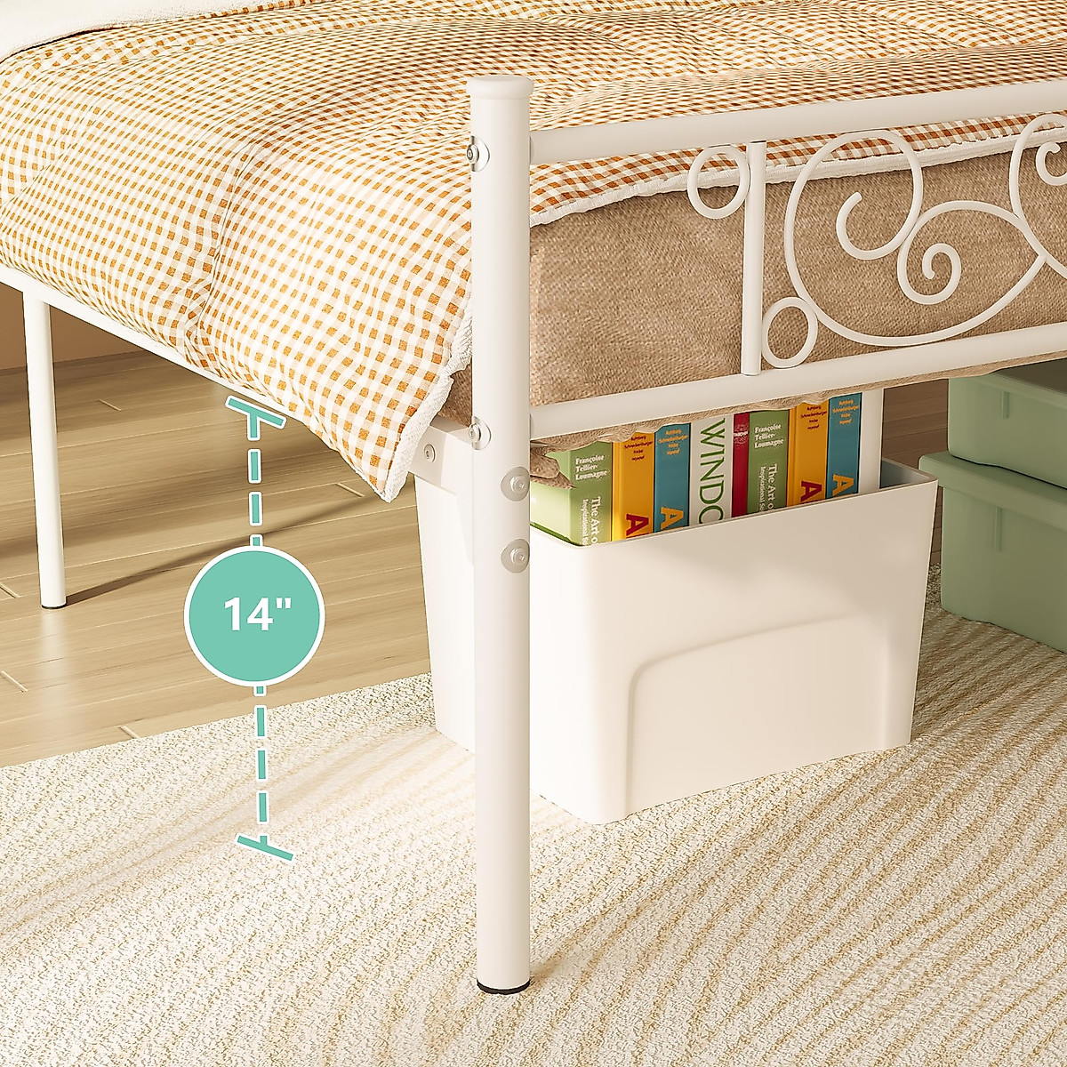 Elephance Full Size Bed Frame with Headboard and Footboard, Metal Platform Bed Frame with 14 Inch Storage Space No Box Spring Needed Easy Assembly for Adult White