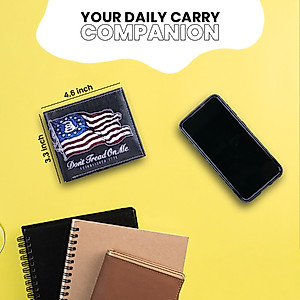 Li Bifold Wallet Handmade Vegan Leather Wallet - Don't Tread Flag Design Men Wallet Slim with top-flap 2 ID Windows, 7 cards, 2 side slots, 2 cash pockets - Timeless slim wallet with Gift Box