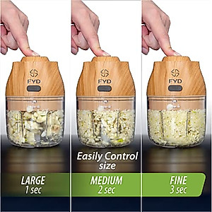 FYD Electric Garlic Chopper, Portable Onion Chopper - Spice Grinder Electric with Type C Charge Port - Veggie Chopper for Chili Ginger Onion Vegetable Fruit and Nuts - 250ML (Light Wood)