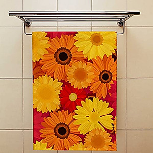 Hand Towels Face Towels Set of 2 Red Orange Yellow Gerbera Flowers Soft Comfortable Polyester Microfiber Fast Water Absorbent Towels for Bathroom Kitchen 30X15 Inch