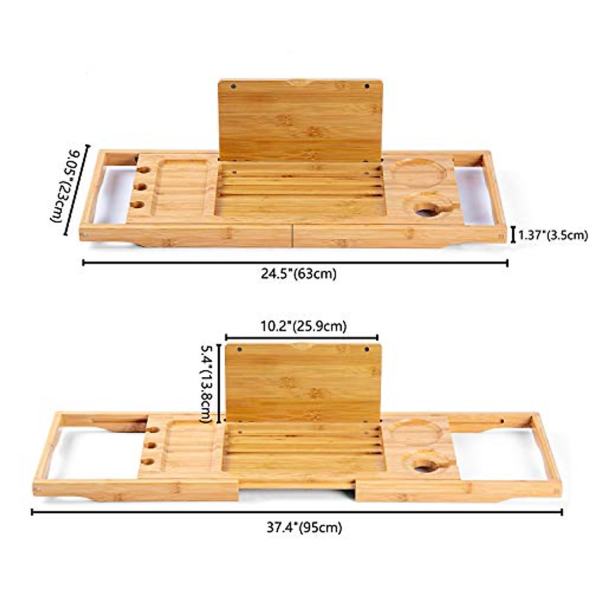 Utoplike Bamboo Bathtub Caddy Tray Bath Tray for Tub, Adjustable Bathroom Bathtub Organizer with Book Tablet Wine Glass Cup Towel Holder,Distinctive Gift (24.5"-37.4")