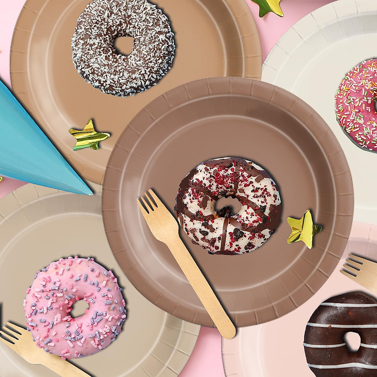 CMUSKO Boho Baby Shower Decorations-60Pcs Gradient Brown Plates and Napkins Kit Neutral Boho Party Supplies for Bridal Shower,Wedding, Birthday