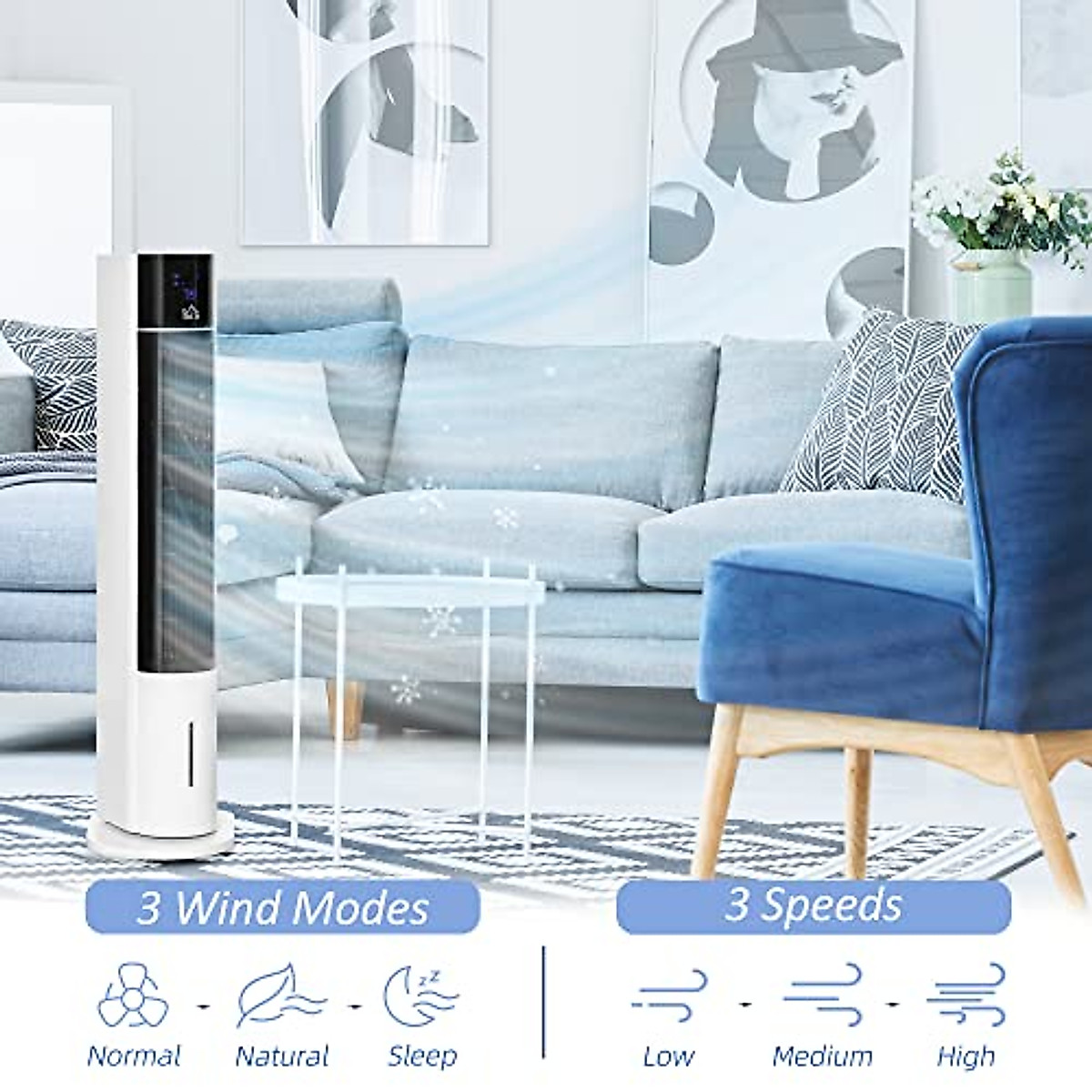 HOMCOM 42" Oscillating Evaporative Air Cooler for Home Office with Timer, 3-In-1 Ice Cooling Tower Fan Humidifier with 3 Modes, 3 Speeds, LED Display and Remote Control