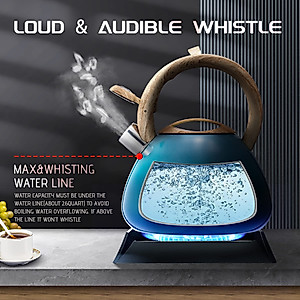 MARSKITOP Tea Kettle Stovetop Whistling Tea Pots for Stove Top Food Grade Stainless Steel Teapot for Induction Cooktop, 2.6 Quart, Blue