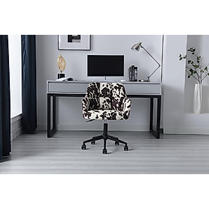 BESTANO Cow Print Velvet Desk Chair Office Chair with Mid Back Support Armrest, Adjustable-Height 360° Swivel Chair with Wheels Rolling Task Chair Home Office Modern Vanity Chair, Cow Print