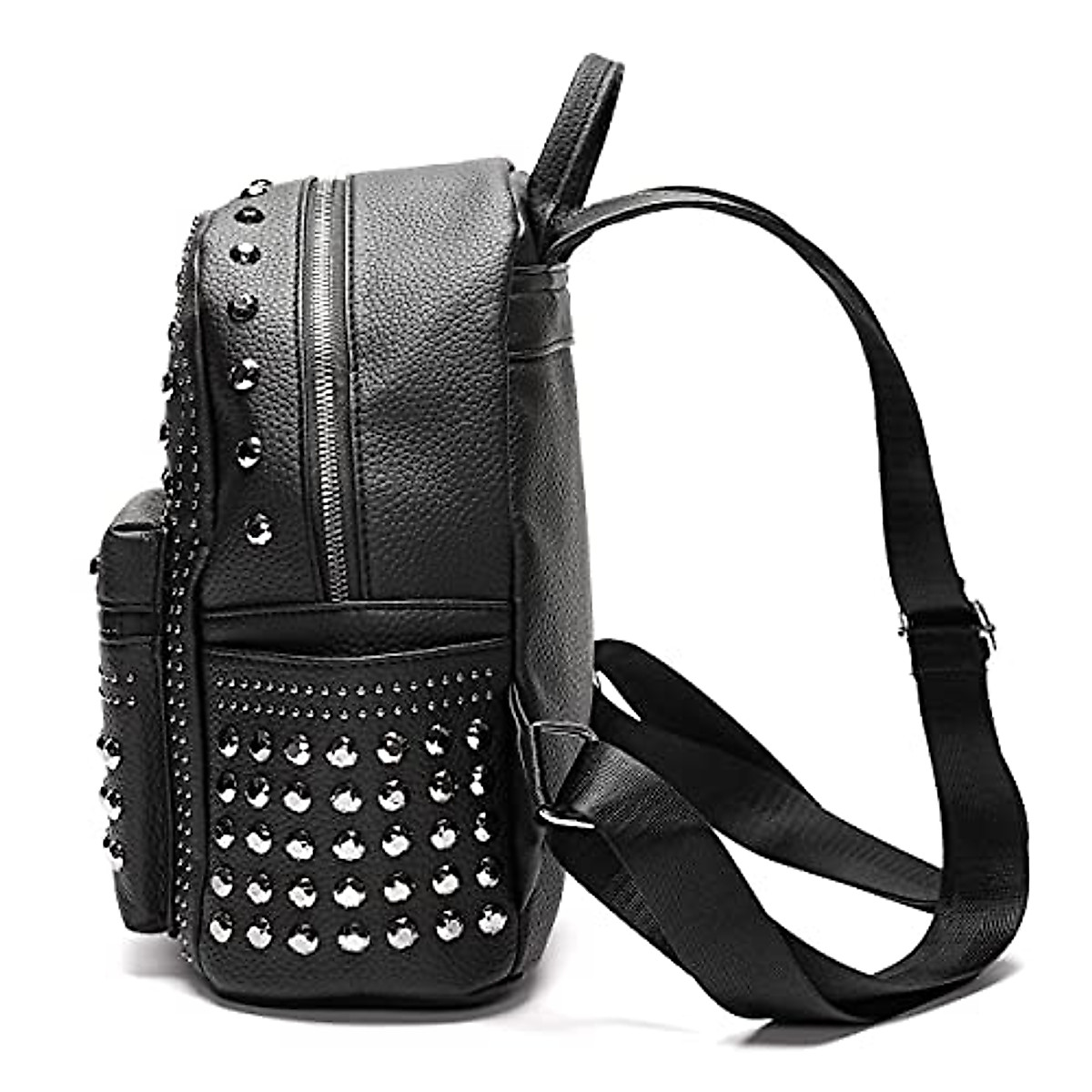 JOZZYAPA Black Faux Leather Studded Backpack Purse Rhinestone Backpack Purse Gothic Motorcycle Biker Backpack Purse Mall Goth Bag Gothic Gifts for Women