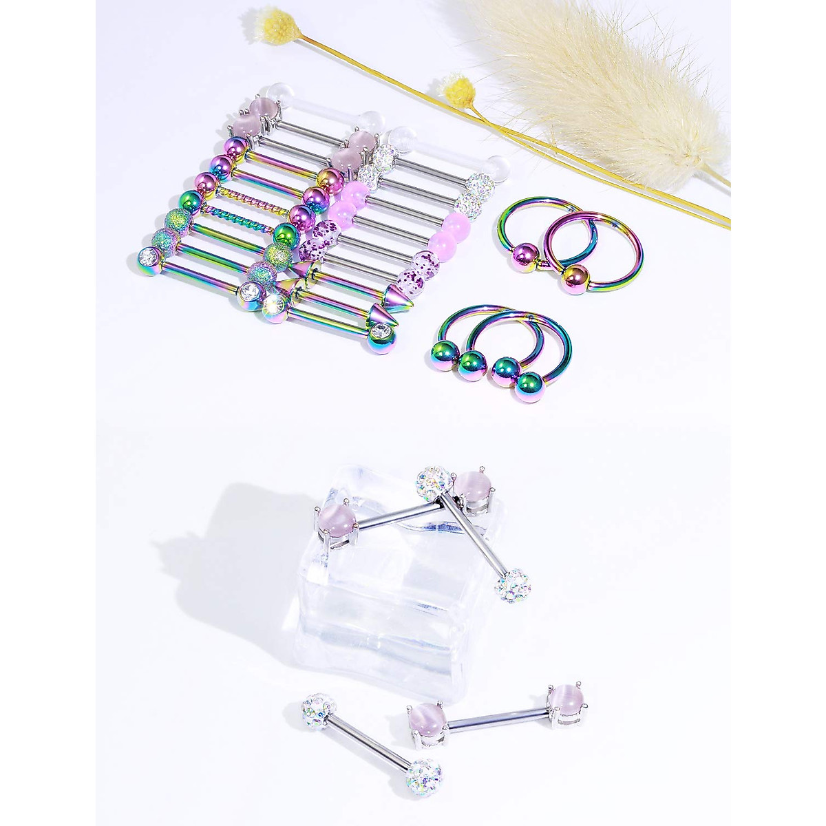 Oufksiyy 12 Pairs Nipple Rings Surgical Stainless Steel Hypoallergenic Straight Nipple Barbell Piercing 14G Nipple Tongue Rings Body Piercing Jewelry for Women Men 14mm 14 Gauge Niple Tongue Jewelry