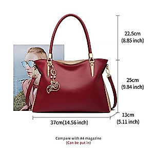 Leather Handbags for Women, Split Leather Large Capacity Zipper Closure Ladies Top-handle Bags Womens Roomy Tote Purses Women's Handbag Fashion Shoulder Bag