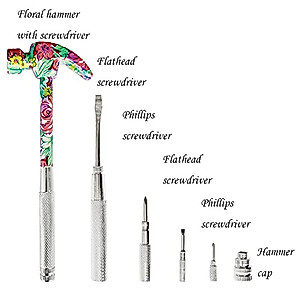 Multitool Hammer, All In One Screwdriver Hammer Tools Set with Screwdriver Anti-Slip Grip Handle Print Floral Hammer Screwdriver Tool Set Best Gift for Birthday Valentine's Mother's day (Pink)