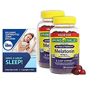 Spring Valley Vegetarian Melatonin Gummies, 10 mg, 120 ct - Extra Strength | 2 Pack 240 ct +“Have a Great Sleep - Better Idea Guide©”