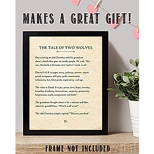 The Tale of Two Wolves Cherokee Poster - 11x14 Unframed Native American Book Page Print - Great Motivational and Inspirational Gift for Home and Office Native American Decor Under $15