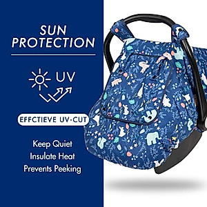 Car Seat Canopy- Cotton Baby Car Seat Covers has Peep Windows and Breathable Mesh( Carrying Pouch for Easy Storage)- Stretchy Car Seat Covers for Babies Fit All Baby Car Seat