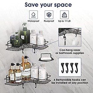 ADORAMOUR Corner Shower Caddy Set -2 Pack Bathroom Organizer with Soap Dish, Adhesive Storage Rack for Toiletries, Shower Shelf Drill-Free or Drilling Install Options Shampoo Holder, Black