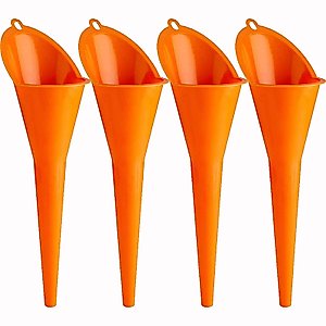 Annurssy 4 Pack Multi-Function Plastic Long Neck Oil Funnel - for All Automotive Oils Lubricants Engine Oils Water Diesel Fuel Kerosene and Other Liquids